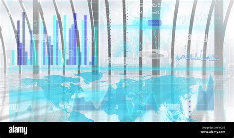 digital interface with data processing and world map against empty