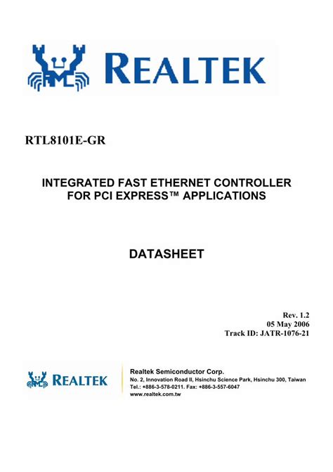Pdf Realtek Rtl8101e Datasheet 12 Cornelius