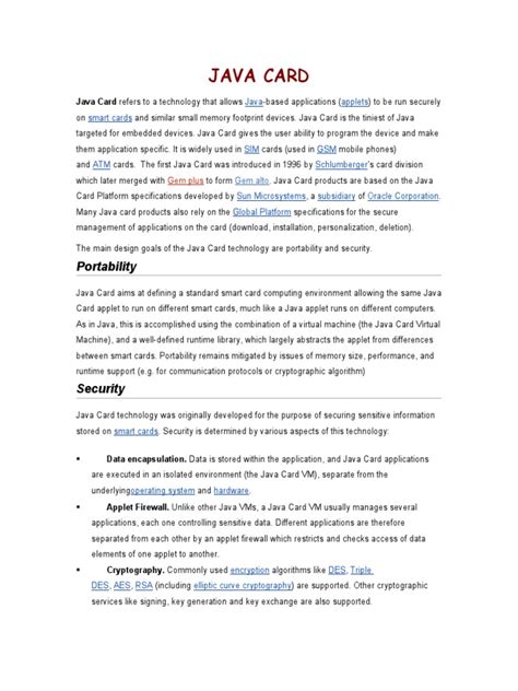Java Card Pdf Java Programming Language Software Development