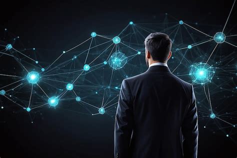 Businessman And Abstract Network Connection On Dark Background