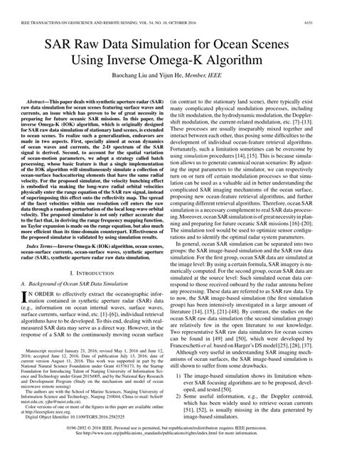 Pdf Sar Raw Data Simulation For Ocean Scenes Using Inverse Omega K