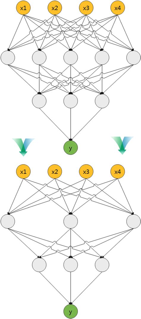 schematic diagram of the dropout method randomly deleting half of the