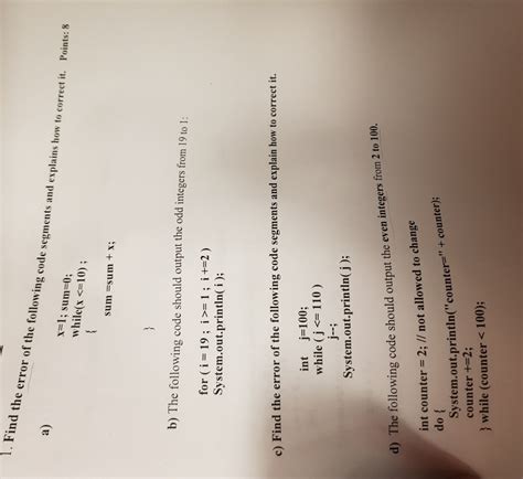 solved 1 find the error of th e following code segments and
