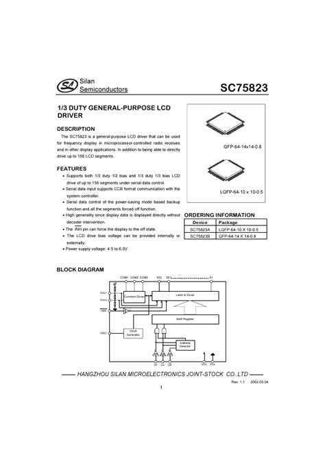 Sc75823b Sc75823 1 3 Duty General Purpose Lcd Driver Silan Microelectronics