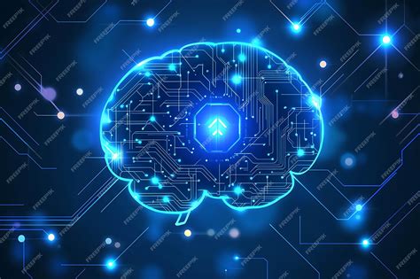 Futuristic artificial intelligence concept with a glowing digital brain on a computer chip ...