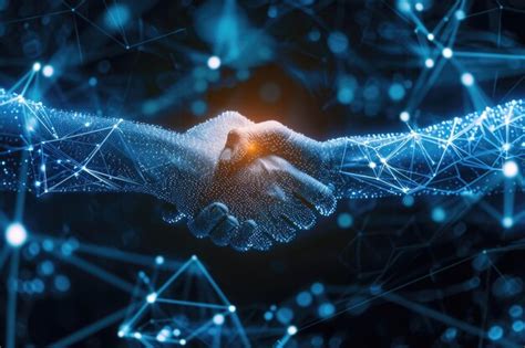 premium photo cyber handshake in a network of nodes depicting digital