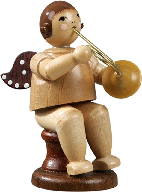 Angel Sitting With French Horn Natural 65 Cm26in By Kde Ellmann