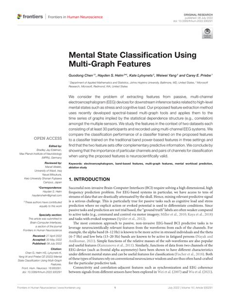 Pdf Mental State Classification Using Multi Graph Features
