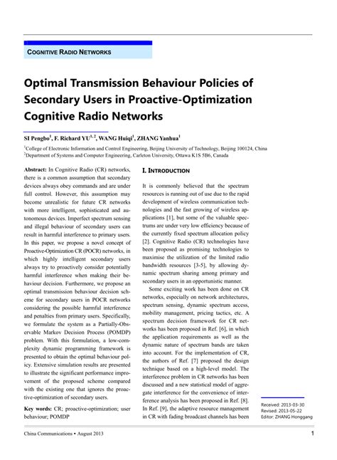 Pdf Optimal Transmission Behavior Policy Of Secondary Users In