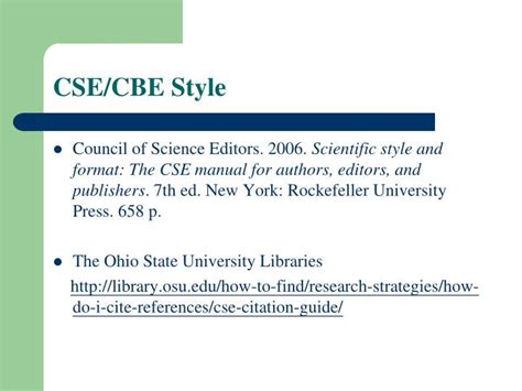 Cbe Style CSE Quick Guide