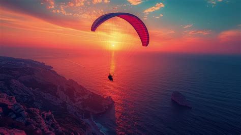 Premium Photo Paragliding Over Ocean At Sunset