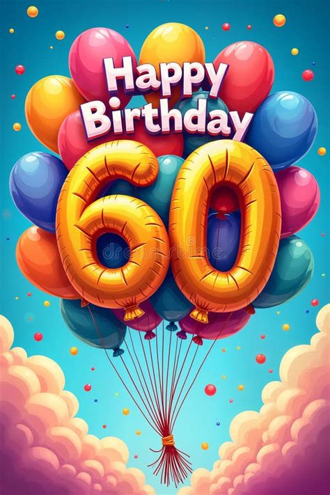Colorful Balloons With Number 60 And Happy Birthday Written On Them