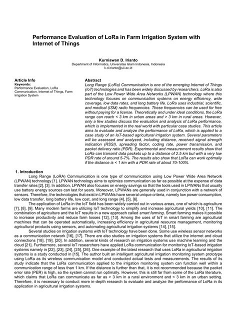 pdf performance evaluation of lora in farm irrigation system with