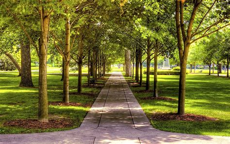 Serene Park Walkway Lush Green Pathway Hd Wallpaper 1920x1200