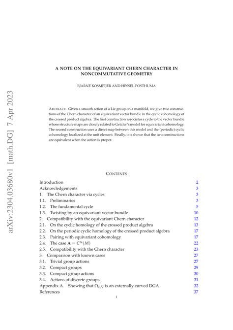 Pdf A Note On The Equivariant Chern Character In Noncommutative Geometry