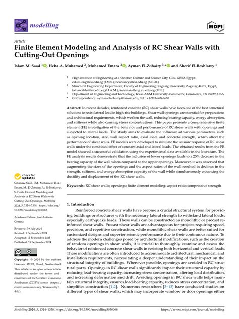 2024 Finite Element Modeling And Analysis Of Rc Shear Walls With