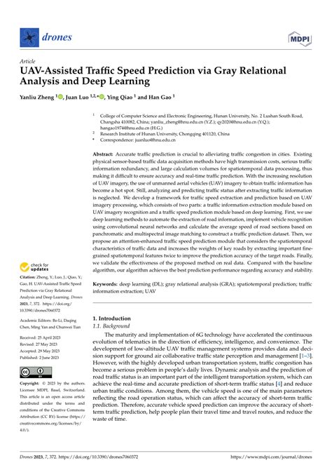 Pdf Uav Assisted Traffic Speed Prediction Via Gray Relational