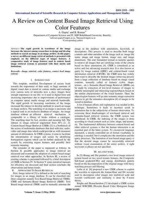 Pdf A Review On Content Based Image Retrieval Using Color Features