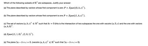 solved which of the following subsets of r3 are subspaces
