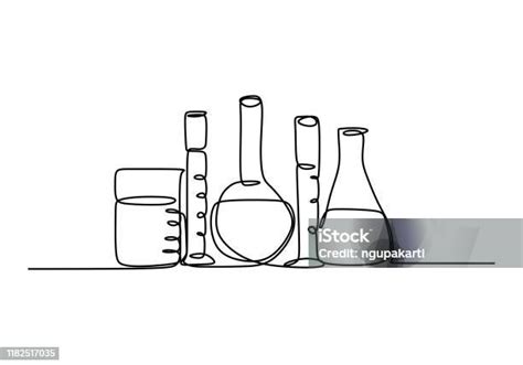 화학 과학 플라스크를 그리기 연속 라인 아트 과학 기술 연구 의학 유리 장비 디자인 하나의 스케치 개요 드로잉 벡터 일러스트 실험실에 대한 스톡 벡터 아트 및 기타 이미지
