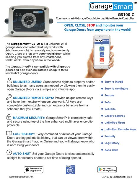Garagesmart Gs100 C Wifi Garage Door Motorized Remote Controller