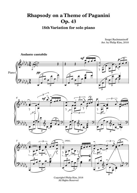 Rachmaninoff Rhapsody On A Theme Of Paganini Op 43 18th Variation For
