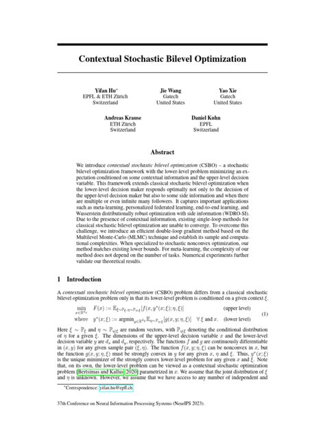 Neurips 2023 Contextual Stochastic Bilevel Optimization Paper
