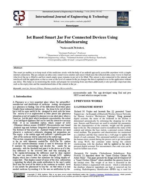 Iot Based Smart Jar For Connected Devices Using Machinelearning Pdf