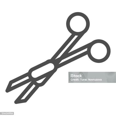 외과 가위 라인 아이콘 의학 개념 외과 의사 장비 는 흰색 배경에 서명 의료 클램프 또는 모바일 개념 및 웹 디자인에 대한 개요