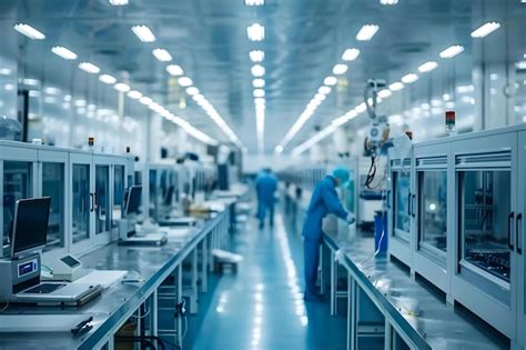 Workers On An Assembly Line In A Hightech Factory Producing Electronics