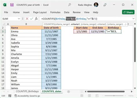 How To Count Cells Between Two Dates Using Countifs
