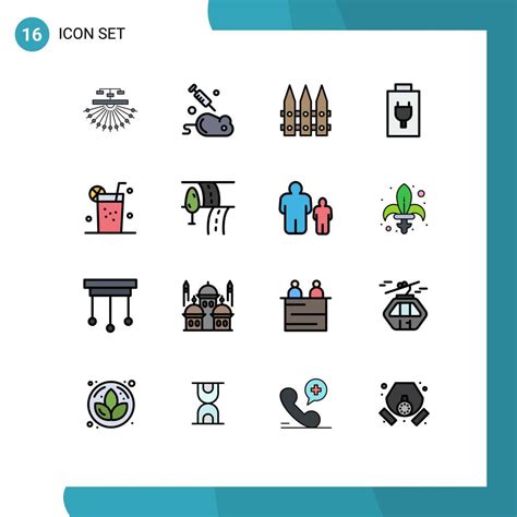 16 User Interface Flat Color Filled Line Pack Of Modern Signs And