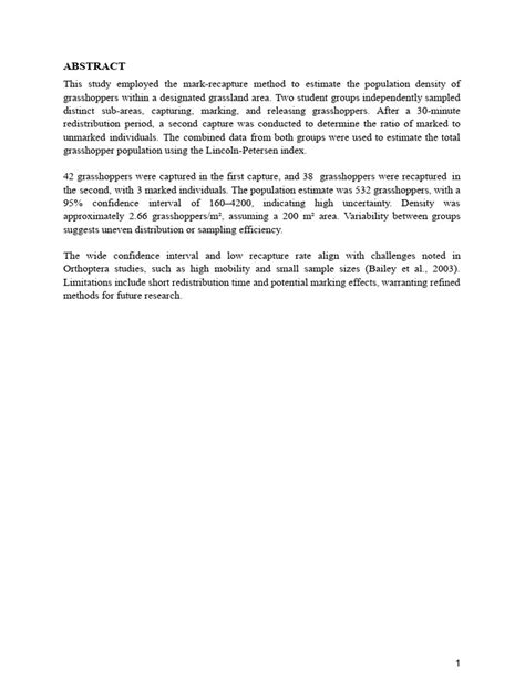 Estimating Population Size 2 Grasshopper Pdf Confidence Interval Ecology