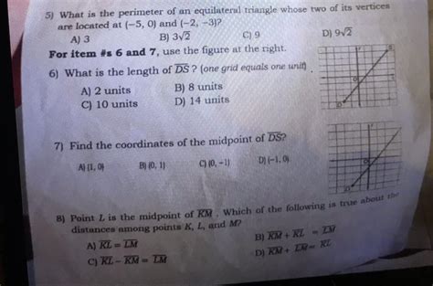 Solved 5 What Is The Perimeter Of An Equilateral Triangle Whose Two Of Its Vertices Are