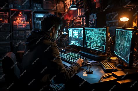 Premium Ai Image Hacker Sitting At The Computer Cyber Security And