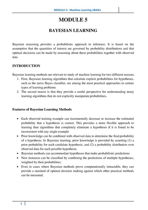 Module 5 Notes MODULE 5 BAYESIAN LEARNING Bayesian Reasoning Provides A Probabilistic Approach