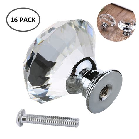 Protoiya 16pcs Crystal Glass Door Knobs Mini Diamond Cabinet Pull