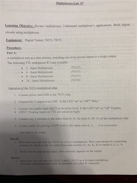 Solved Multiplexers Lab 7 Learning Objective Review Chegg Com