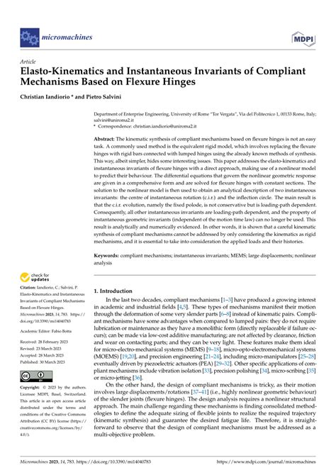 Pdf Elasto Kinematics And Instantaneous Invariants Of Compliant