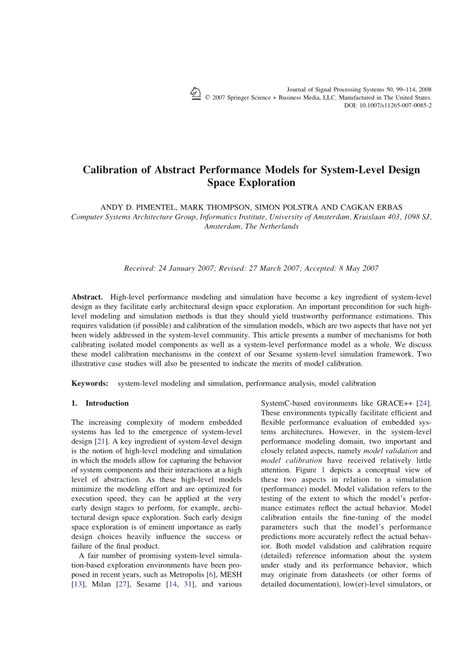 Pdf Calibration Of Abstract Performance Models For System Level