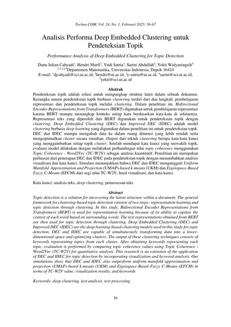 Pdf Analisis Performa Deep Embedded Clustering Untuk Pendeteksian Topik