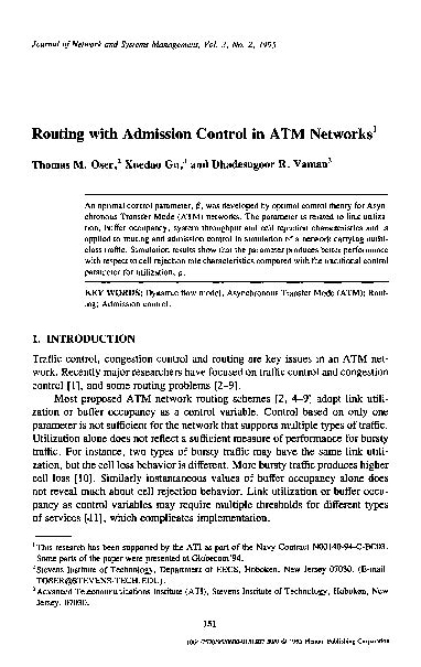 Pdf Routing With Admission Control In Atm Networks
