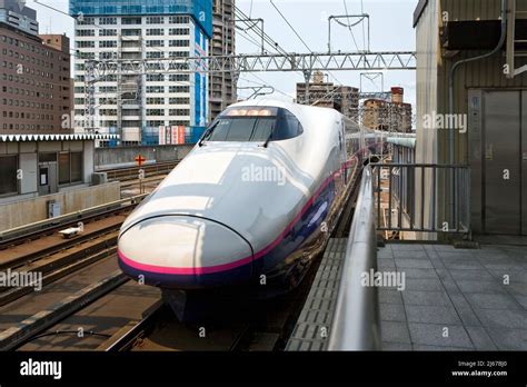 Bullet Train Shinkansen Arrives Station Sendai Japan Stock Photo Alamy