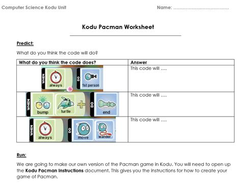 Kodu Games Design Lesson Worksheets Teaching Resources