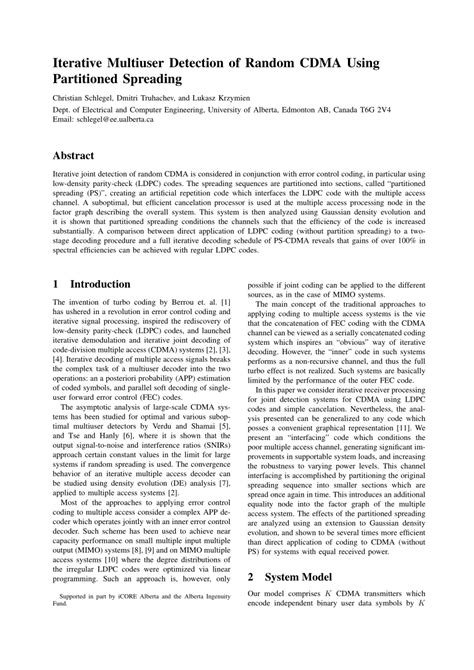 Pdf Iterative Multiuser Detection Of Random Cdma Using Partitioned