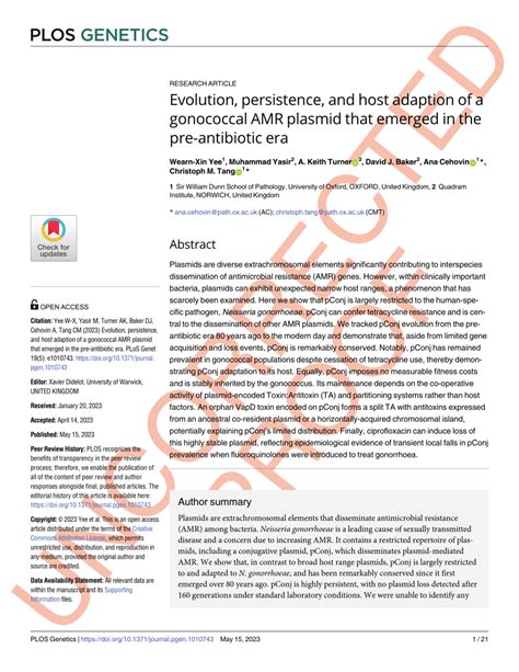 Pdf Evolution Persistence And Host Adaption Of A Gonococcal Amr Plasmid That Emerged In The