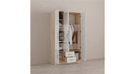 Распашной шкаф Ронда ШК 3 Сонома Белый трехдверный с ящиками купить недорого с доставкой в