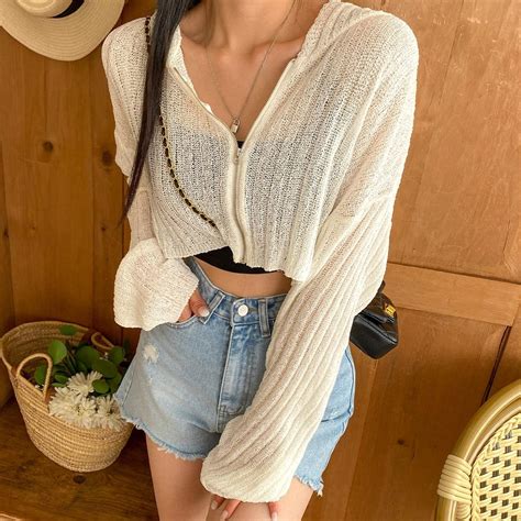 네쥬 여성 여름 크롭 골지 부클 데일리 후드 집업 이랜드몰