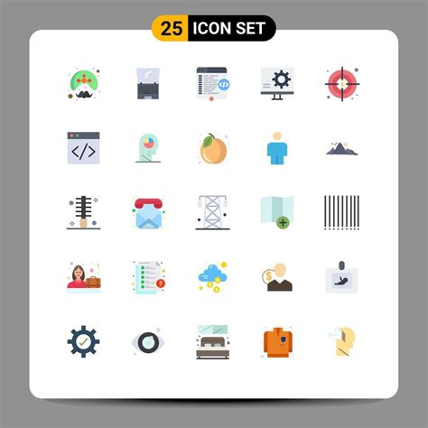 Set Of 25 Vector Flat Colors On Grid For Development Bug Laptop Coding Website Editable Vector