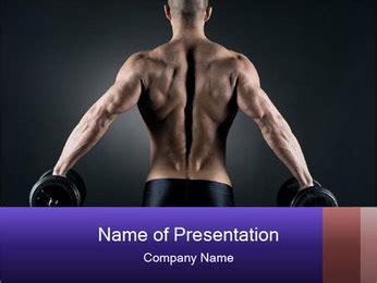 Attractive Male Bodybuilder Lifting Weights On Dark Background PowerPoint Template Backgrounds